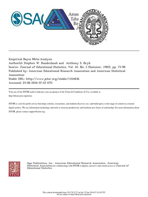Raudenbush1985empirical Bayes Meta Analysis Pdf Effect Size Variance