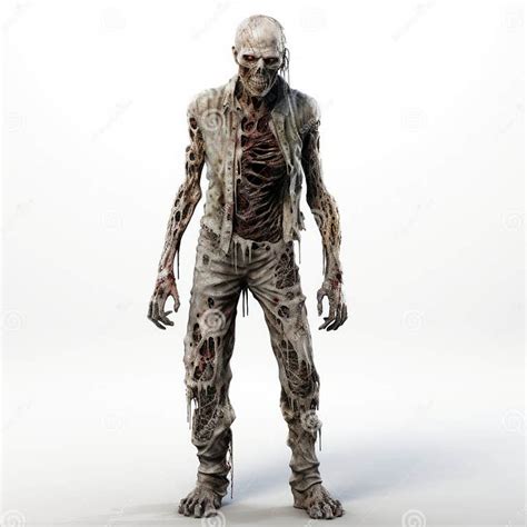 3d Zombie Standing On White Background With Unreal Engine Style Stock