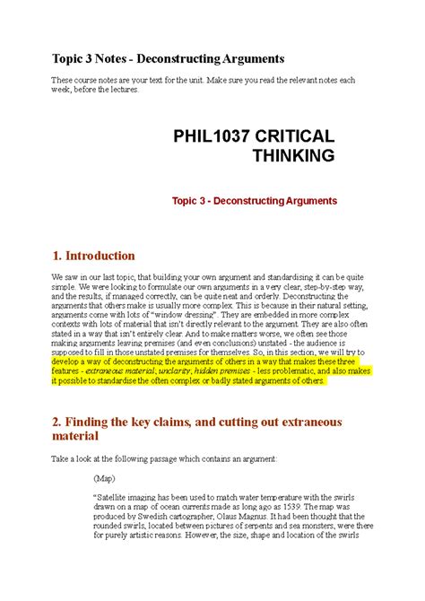 Topic 3 Notes Topic 3 Notes Deconstructing Arguments These Course Notes Are Your Text For