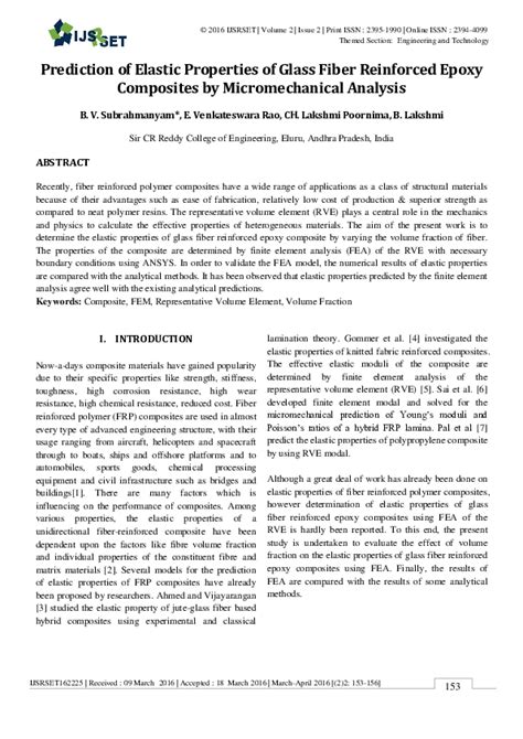 Pdf Prediction Of Elastic Properties Of Glass Fiber Reinforced Epoxy Composites By