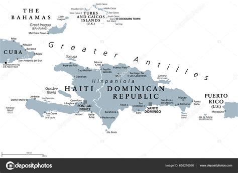 히스파니올라와 카리브해의 도미니카 공화국 바하마 푸에르토리코 이코스 앤틸리스의 일부로 나뉘어 스톡 벡터 ©furian