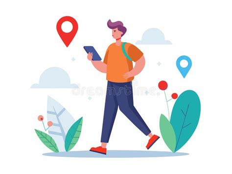Navigation App Illustration Man Using Map On Tablet Stock Vector Illustration Of Locationbased