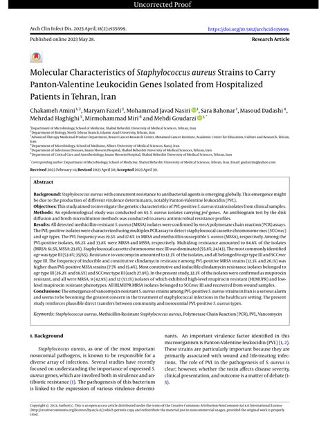 Pdf Molecular Characteristics Of Staphylococcus Aureus Strains To Carry Panton Valentine