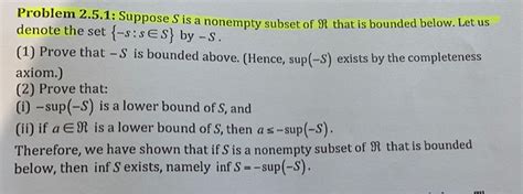 solved problem 2 5 1 suppose s is a nonempty subset of r