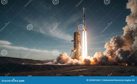 Rocket Launched Photo Space Generative Ai Stock Illustration Illustration Of Rocket Sunset