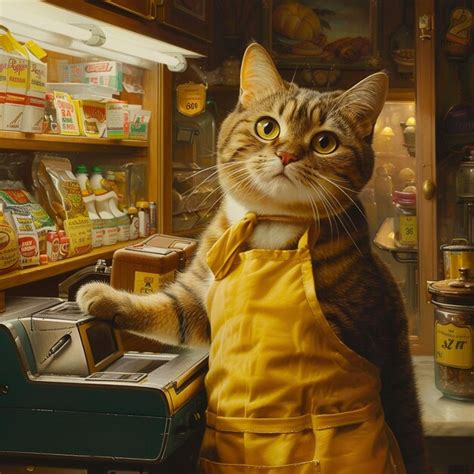 A Cat Dressed As A Convenience Store Assistant Premium Ai Generated Image