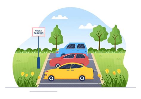 Valet Parking With Ticket Image And Multiple Cars On Public Car Park In Flat Background Cartoon