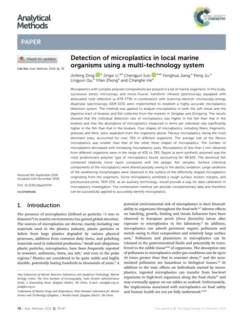Pdf Detection Of Microplastics In Local Marine Organisms Based On Multi Technology
