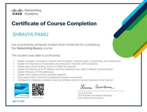 Earned Cisco Networking Academys Course Shravya Pamuu Posted On The Topic Linkedin
