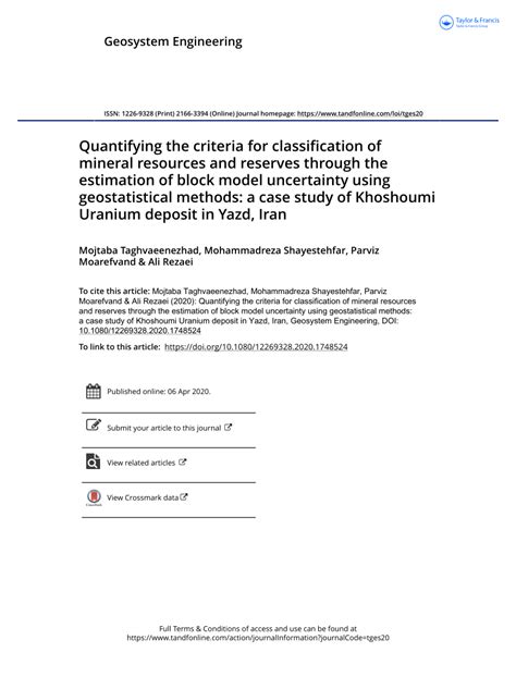 Pdf Quantifying The Criteria For Classification Of Mineral Resources And Reserves Through The