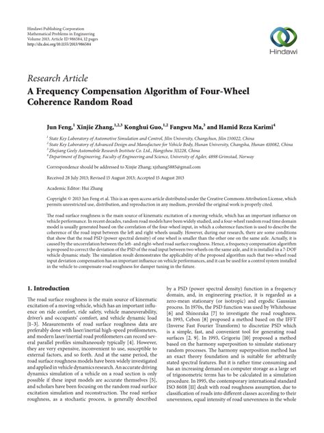 Pdf A Frequency Compensation Algorithm Of Four Wheel Coherence Random