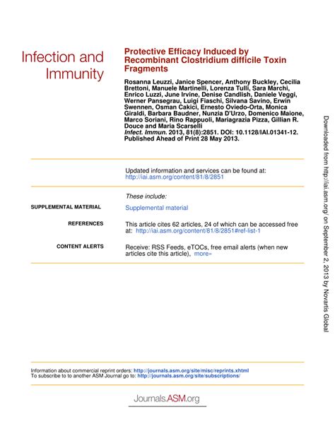 Pdf Protective Efficacy Induced By Recombinant Clostridium Difficile