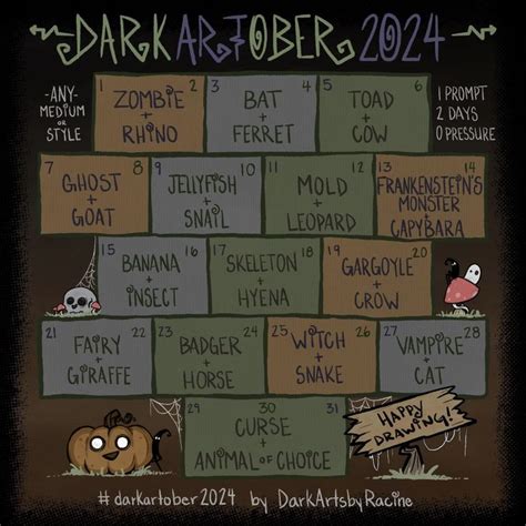 Darkartober 2024 30 Days Drawing Challenge Monster Art Prompts