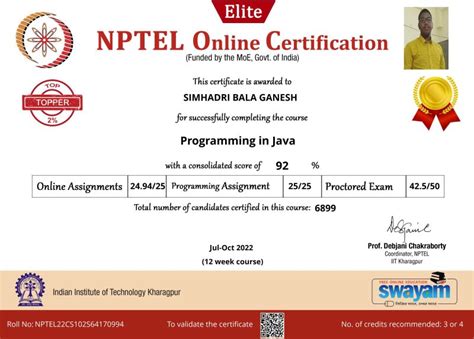 Simhadri Bala Ganesh On Linkedin Nptel Java Technology Swayam