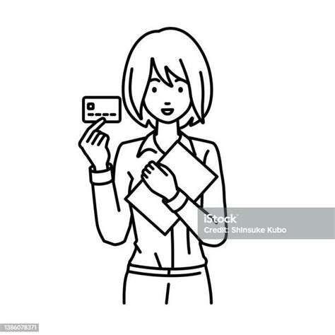 신용 카드와 문서 파일 노트북을 들고 셔츠 작업 스타일의 여성 경영자에 대한 스톡 벡터 아트 및 기타 이미지 경영자 금융 노트북 Istock