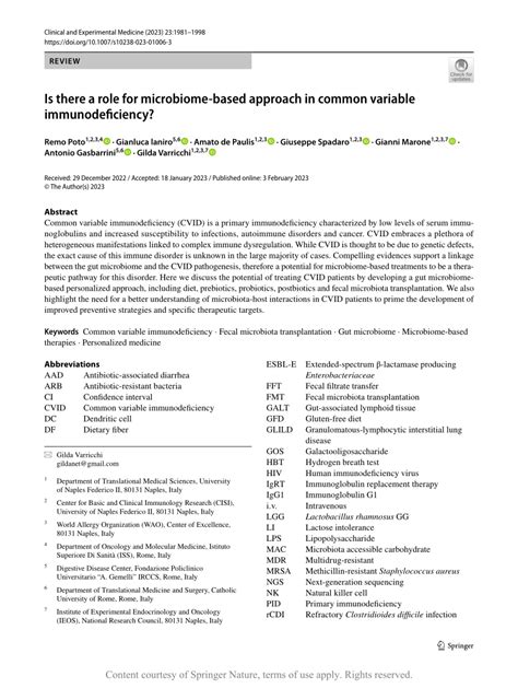 Pdf Is There A Role For Microbiome Based Approach In Common Variable Immunodeficiency