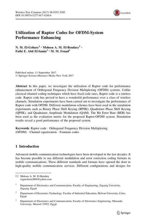 Pdf Utilization Of Raptor Codes For Ofdm System Performance Enhancing