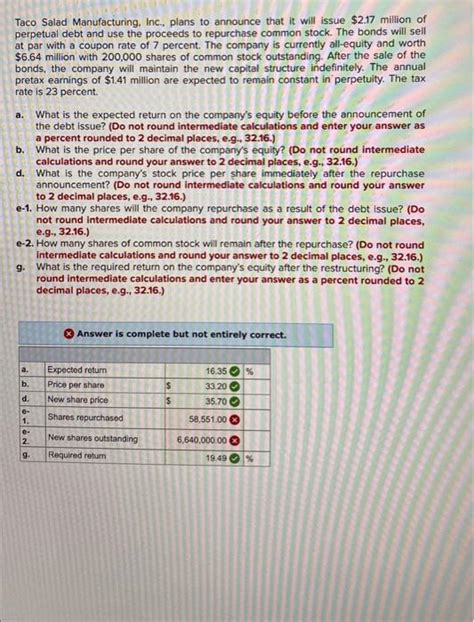 Solved Taco Salad Manufacturing Inc Plans To Announce