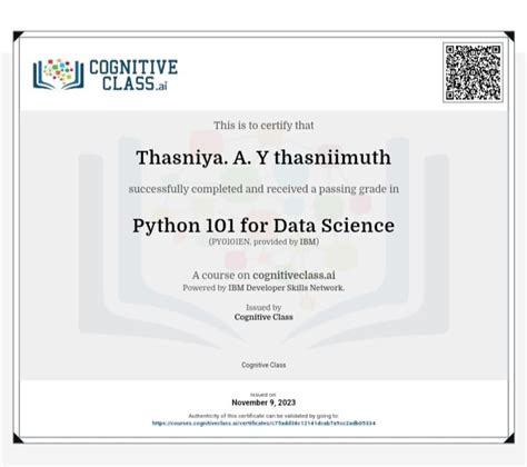 completed course on python 101 for data science from cognitive ai