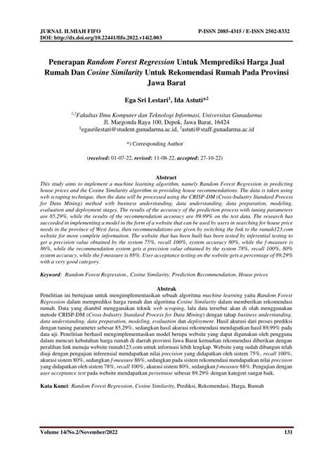 Pdf Penerapan Random Forest Regression Untuk Memprediksi Harga Jual
