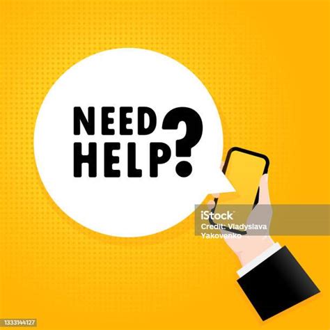 도움이 필요합니다 거품 텍스트와 스마트 폰 텍스트가 있는 포스터는 도움이 필요합니다 코믹 복고풍 스타일 전화 앱 음성 거품 벡터 Eps 10 백그라운드에서 격리 Brand