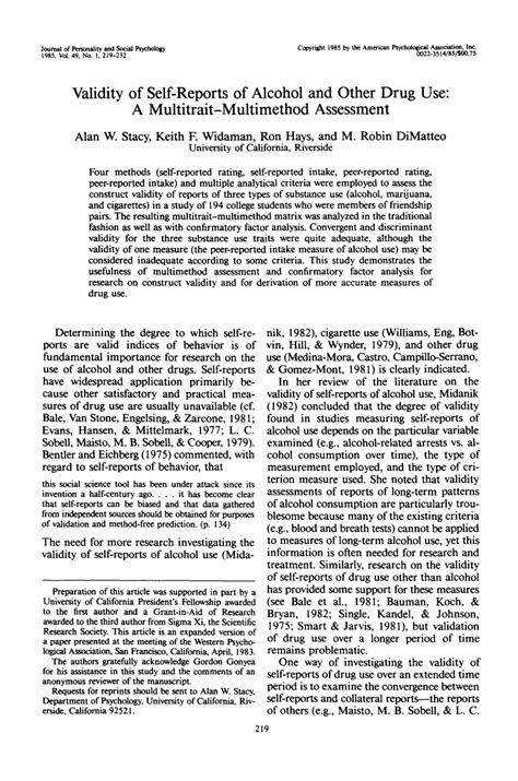 Pdf Validity Of Self Reports Of Alcohol And Other Drug Use A Multitrait Multimethod Assessment