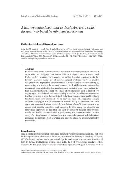 Pdf A Learner Centred Approach To Developing Team Skills Through Web Based Learning And Assessment