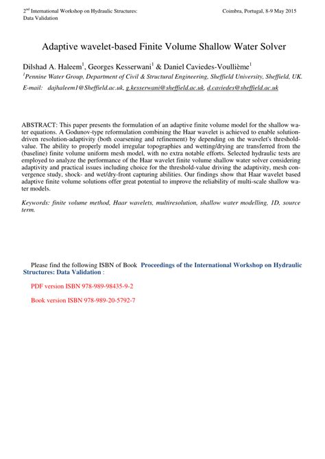 Pdf Adaptive Wavelet Based Finite Volume Shallow Water Solver