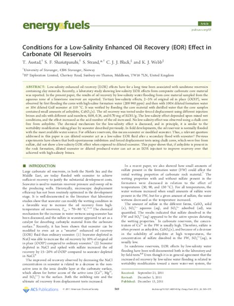 Pdf Conditions For A Low Salinity Enhanced Oil Recovery Eor Effect