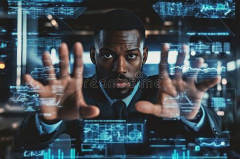 Businessman Engaging With Futuristic Data Display Interface Stock Image Image Of Screen