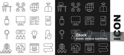 세트 라인 음성 버블 채팅 컴퓨터 마우스 휴대 전화 위치 전 세계 모니터 화면 Usb 플래시 드라이브 책상 과 온라인 퀴즈