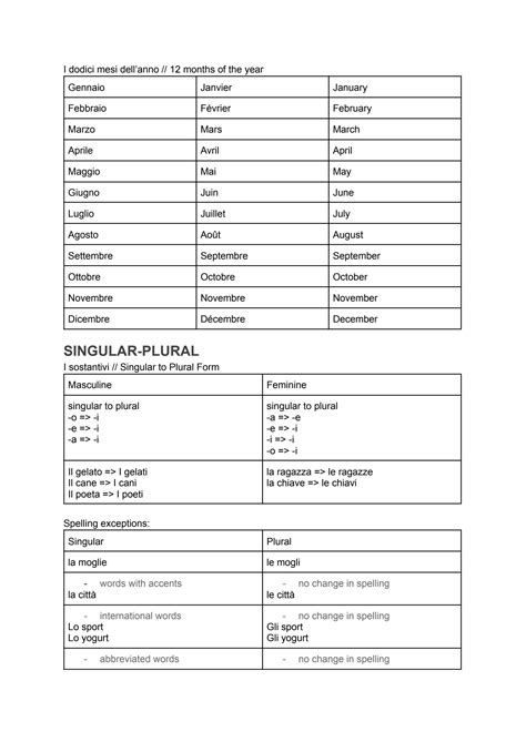 Solution Italian Basics Grammar Phrases Singular Plural Masculine