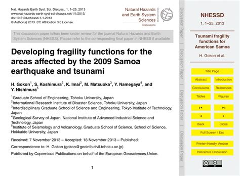 Pdf Developing Fragility Functions For The Areas Affected By The 2009 Samoa Earthquake And Tsunami