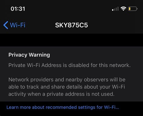 new wifi privacy warning message iosbeta