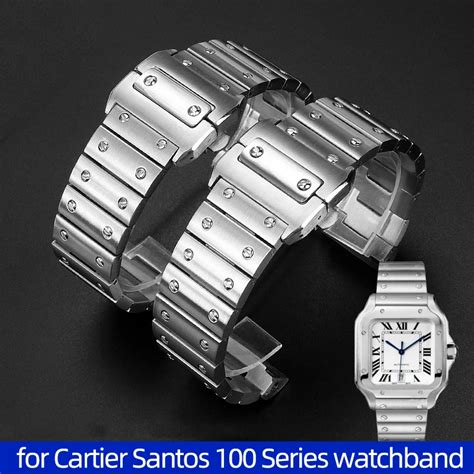 Solid Stainless Steel Watch Band For Cartier Santos 100 Series Mens