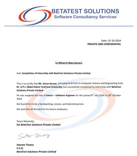Aman Kumar On Linkedin Betatestsolutions Internship