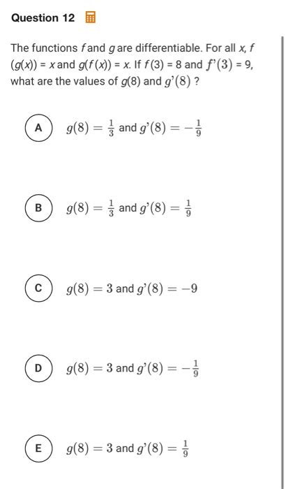 Solved Question The Functions Fand G Are Differentiable Chegg