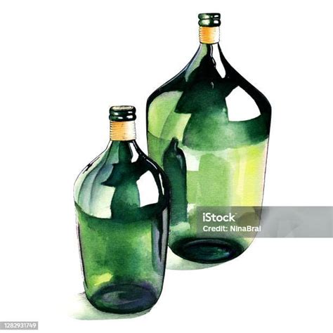 유리 병의 손으로 그린 수채화 그림 흰색 배경에 고립 된 병 인쇄 디자인 파티 전단지 초대 카드 등에 적합합니다 0명에 대한