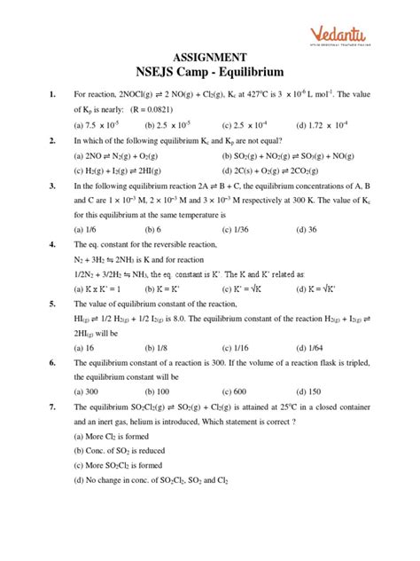 Nsejs Camp Equilibrium Assignment Download Free Pdf Chemical Equilibrium Acid
