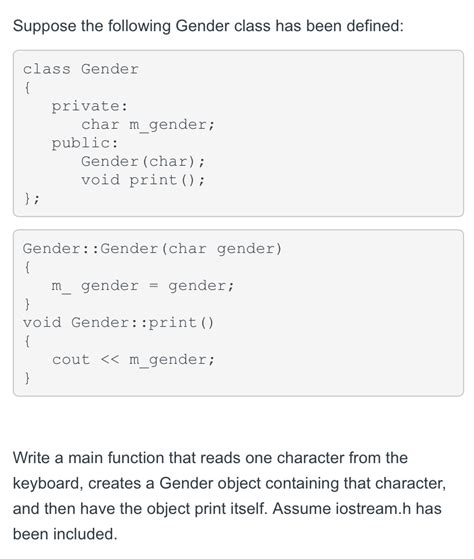 Solved Suppose The Following Gender Class Has Been Defined Chegg Com
