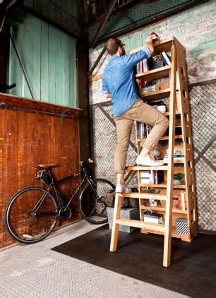 Good Idea Bookshelf With A Built In Ladder Improvised Life