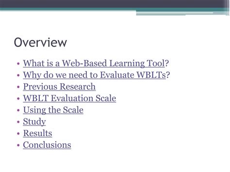 Evaluating Web Based Learning Tools Ppt