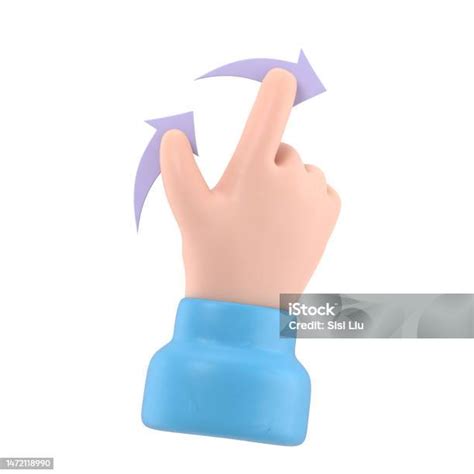 만화 제스처 아이콘 모형터치 스크린 제스처 라인 아이콘3d 그림 두 손 오른쪽으로 스 와이프 만화 캐릭터 손 흰색 배경에 3d