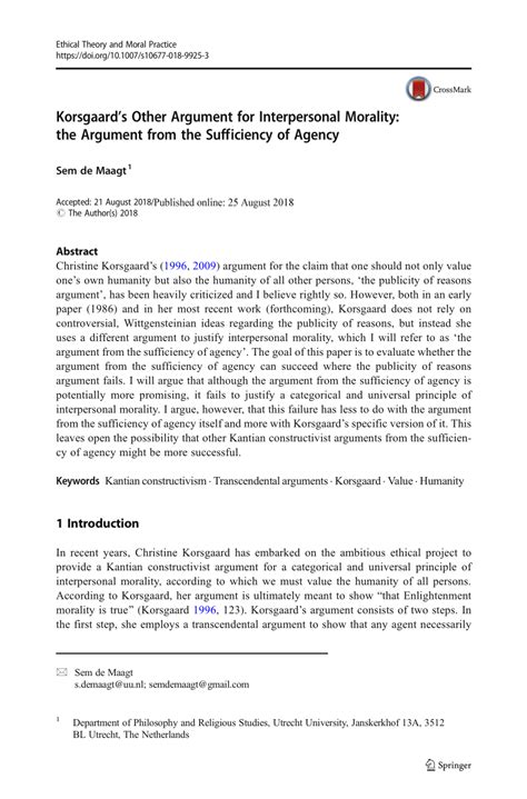 Pdf Korsgaards Other Argument For Interpersonal Morality The