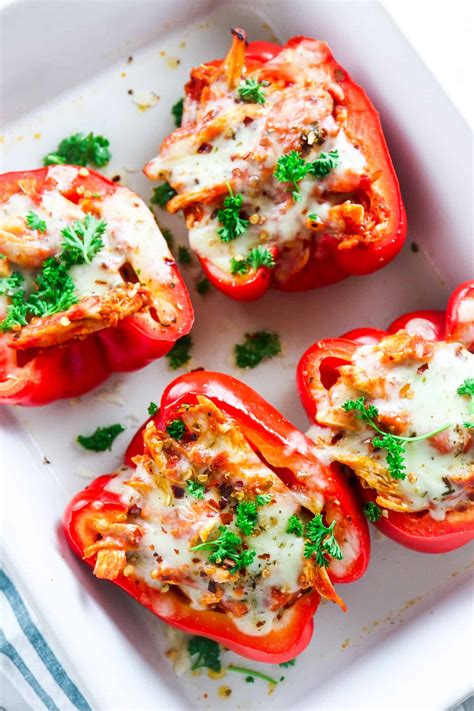 5 Ingredient Marinara Chicken Stuffed Bell Peppers Tipps In The Kitch