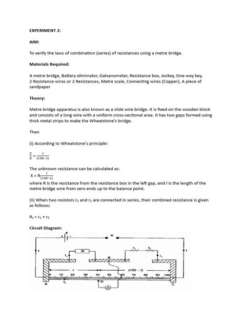 To Verify The Laws Of Combination Series Of Resistances Using A Metre Bridge Download Free