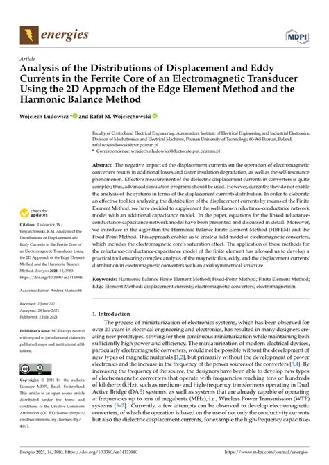 Pdf Analysis Of The Distributions Of Displacement And Eddy Currents In The Ferrite Core Of An
