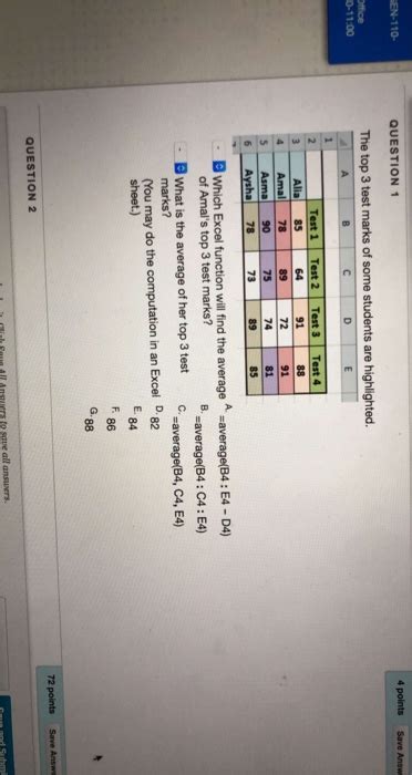 Solved 4 Points Save Answ Ten 110 Question 1 The Top 3 Test