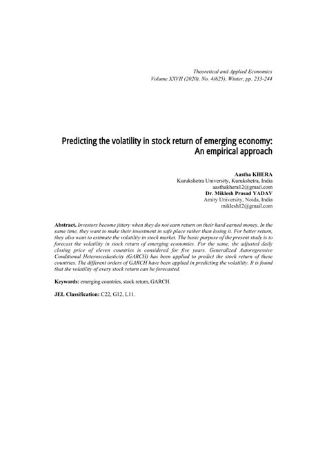 Pdf Predicting The Volatility In Stock Return Of Emerging Economy An Empirical Approach
