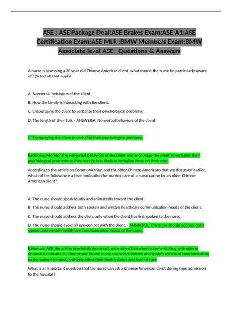 Ase Ase Package Deal Ase Brakes Exam Ase A1 Ase Certification Exam Ase Mlr Bmw Members Exam